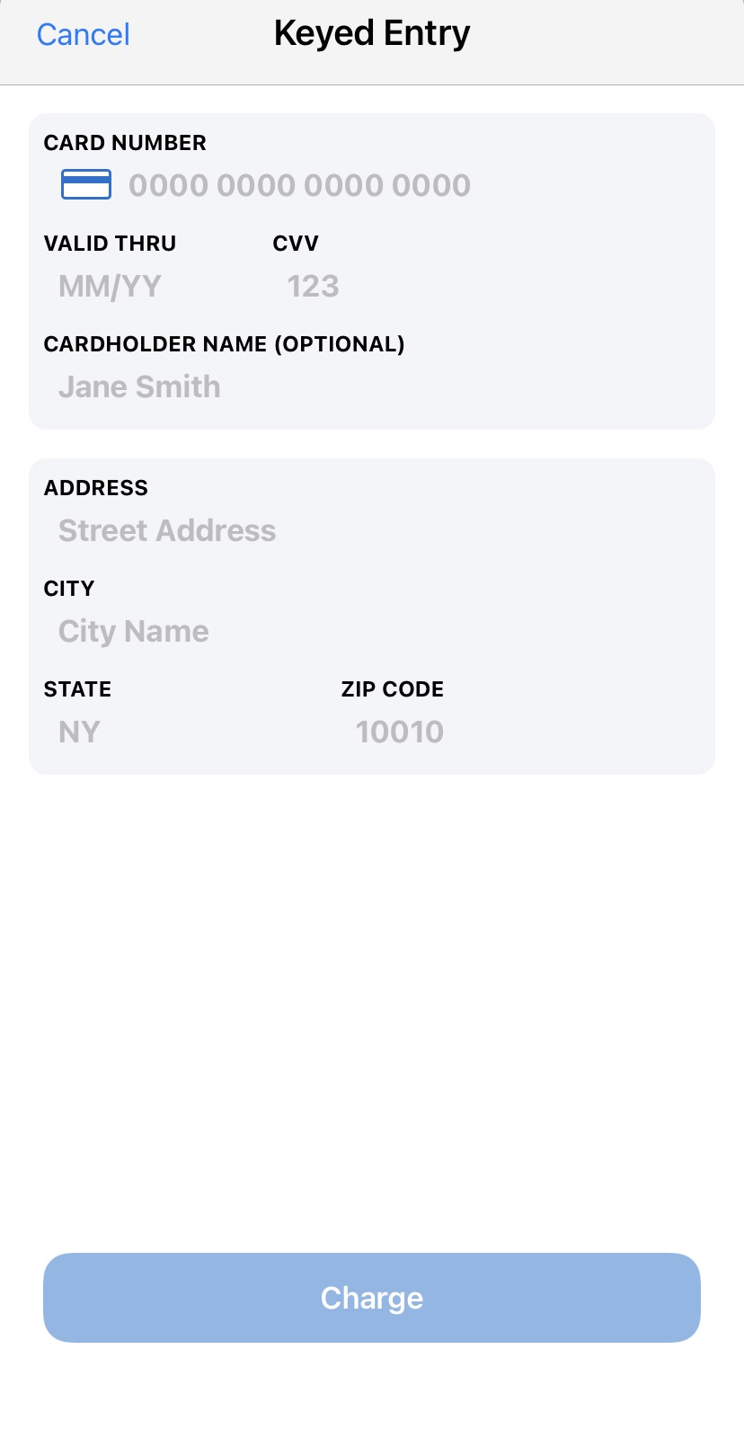 Keyed entry transactions – Support Center